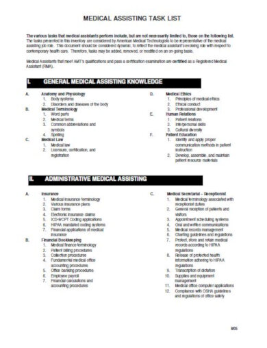 9+ Medical Assistant Checklist Templates - PDF