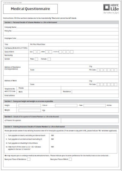 10+ Best Medical Questionnaire Templates - PDF