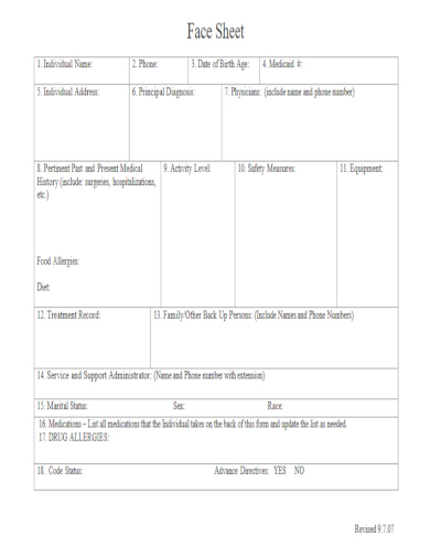 12+ Medical Face Sheet Templates - Word, Pages, PDF