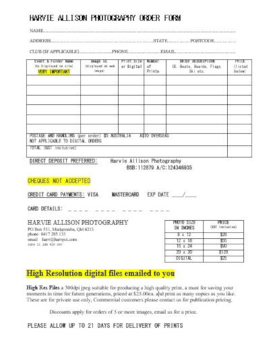 6+ Photography Order Form Templates - PSD, PDF, Word, RTF