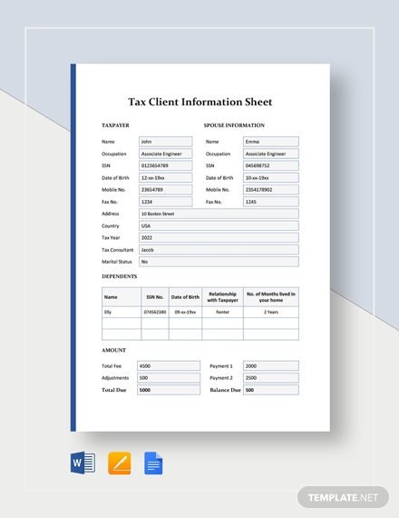 8+ Client Information Sheet Templates - PDF, MS Word, Apple Pages