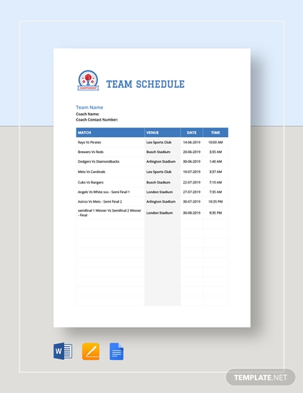 8+ Sports Team Schedule templates - Google Docs, MS Word, Pages, MS ...