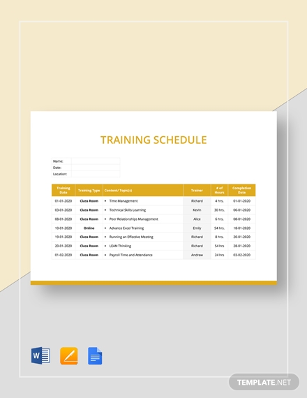 Training Schedule Template 13 Free Sample Example Format Download 