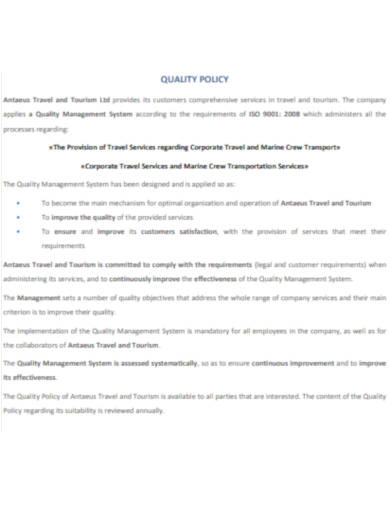 16+ Company Quality Policy Templates in PDF