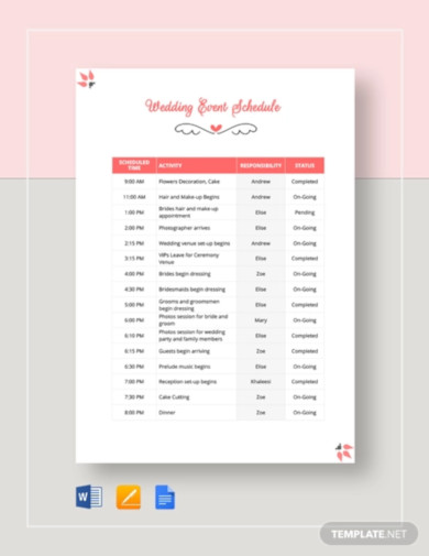 33+ Wedding Schedule Templates & Samples - DOC, PDF, PSD
