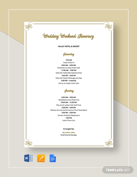 8+ Wedding Itinerary Templates - Google Docs, MS Word, Apple Pages ...