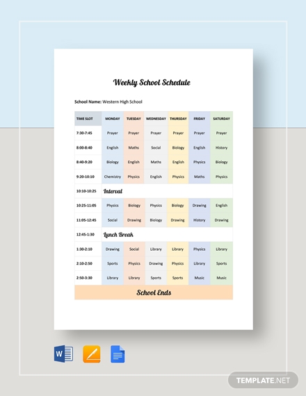 School Schedule Template - 19+ Word, Excel, PDF Format Download