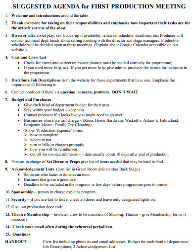 10+ Production Agenda Templates - PDF