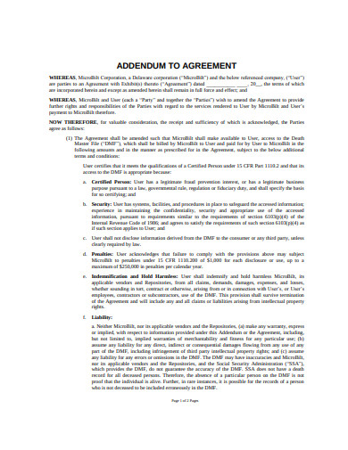 11 Addendum Agreement Templates PDF