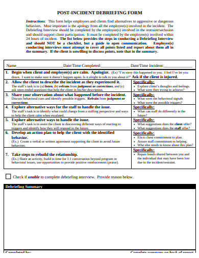 6 Incident Debrief Templates PDF DOC