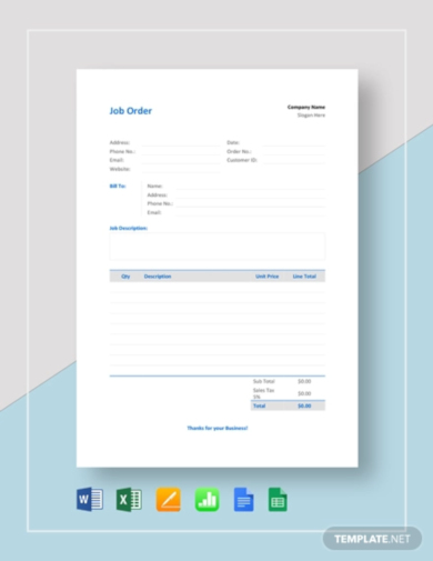 10+ Job Order Templates - Google Docs, Google Sheets, Excel, Word ...