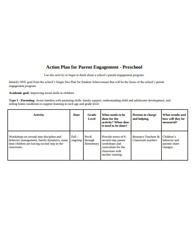 4 Preschool Action Plan Templates In PDF