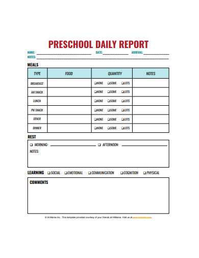 Preschool Progress Report Template