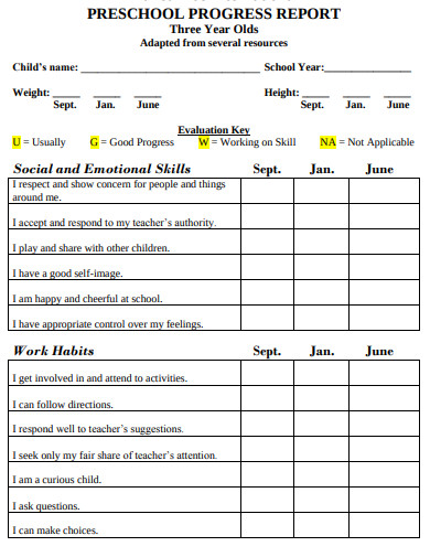 9+ Preschool Progress Report Templates in AI | XLS | Word | Number ...