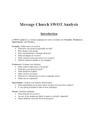 11+ Church SWOT Analysis Templates - PDF