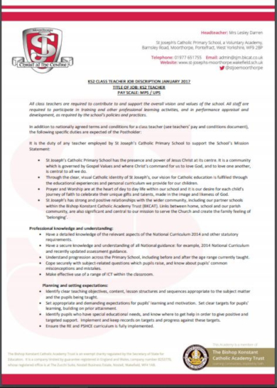 10+ Teacher Job Description Templates - PDF