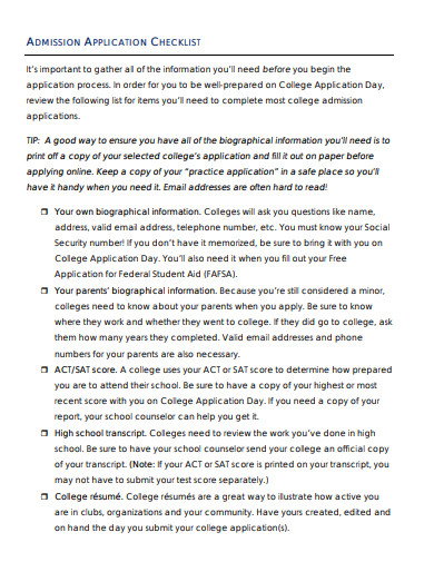 15+ College Application Checklist Templates in PDF