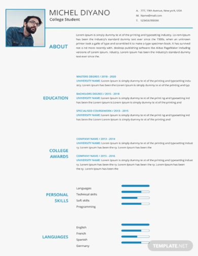 14+ College Student Resume Templates in Word | Pages | Publisher | PSD ...