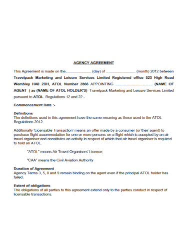 12+ Travel Agency Agreement Templates - PDF