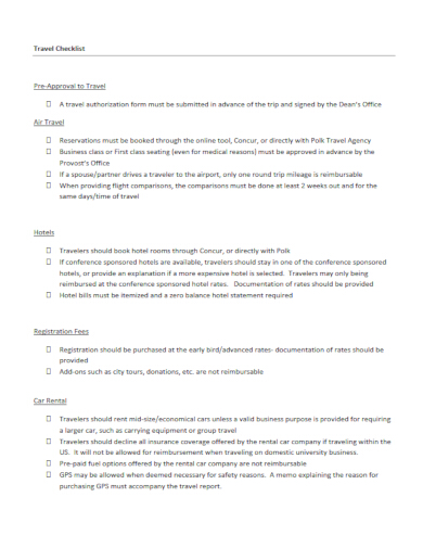 10+ Travel Checklist Templates - PDF