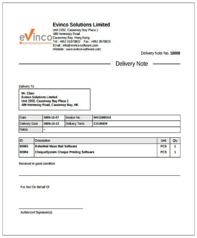 21+ Delivery Note Templates - MS Excel, MS Word, Numbers, Pages ...