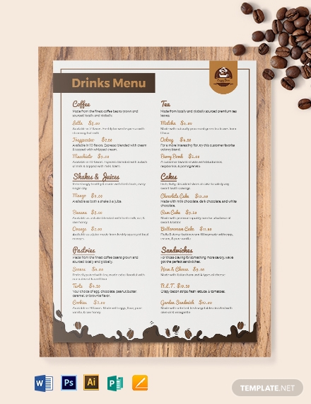 10 Coffee Menu Templates Illustrator MS Word Pages Photoshop 