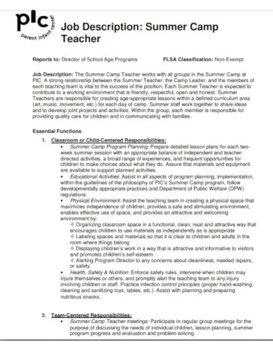 10+ Teacher Job Description Templates - PDF