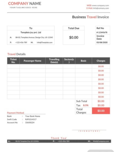 10+ Travel Expense Invoice Templates - Google Docs, Google Sheets ...