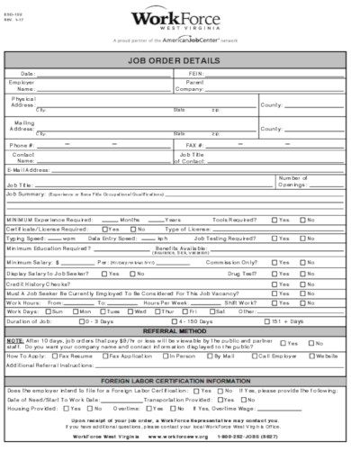 10+ Job Order Templates - Google Docs, Google Sheets, Excel, Word ...