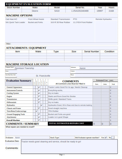 8+ Equipment Evaluation Templates - PDF, DOC