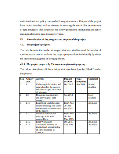 Project Evaluation Report Template
