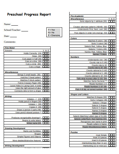 9+ Preschool Progress Report Templates in AI | XLS | Word | Number ...
