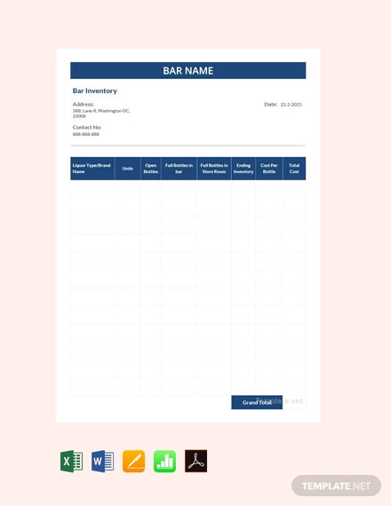 13+ Bar Inventory Template – Word, Excel, Numbers, Apple Pages