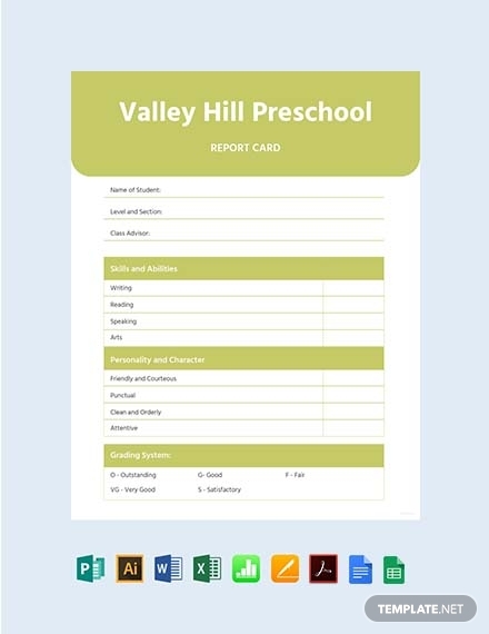 9+ Preschool Report Card Templates - Illustrator, Numbers, Publisher ...