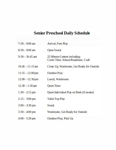 Sample Preschool Daily Schedule Template Sample Preschool Daily Schedule Template