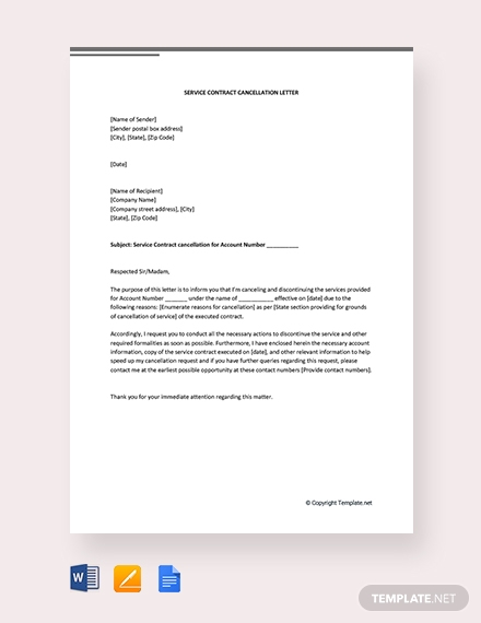 7 Contract Cancellation Letter Templates Google Docs MS Word Pages 