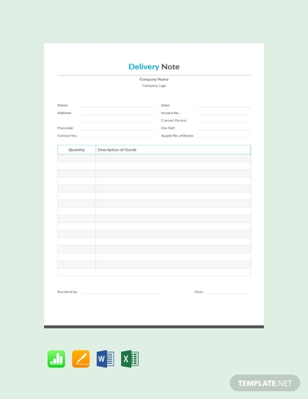 21+ Delivery Note Templates - MS Excel, MS Word, Numbers, Pages ...