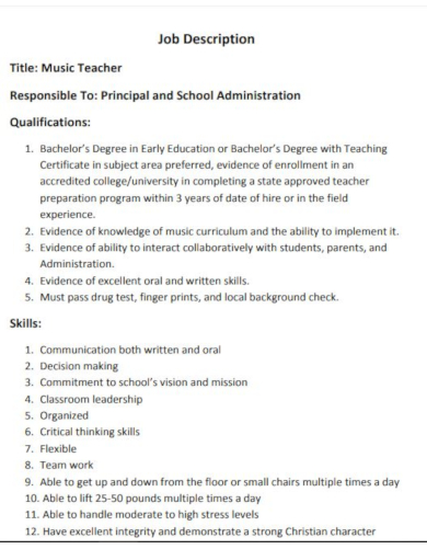 10+ Teacher Job Description Templates - PDF