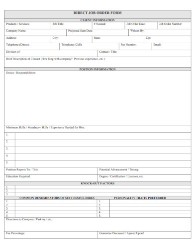 10+ Job Order Templates - Google Docs, Google Sheets, Excel, Word ...
