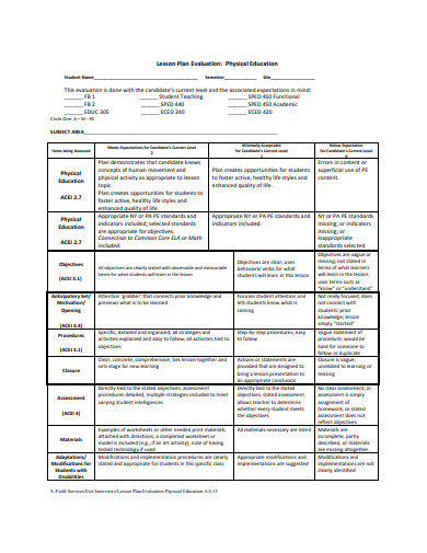 5 Lesson Plan Evaluation Templates PDF