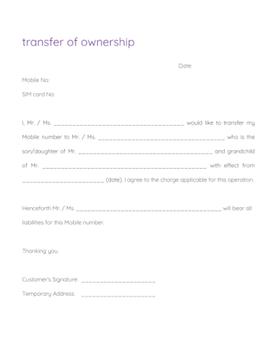13+ Ownership Transfer Letter Templates - Sample, Example, Format