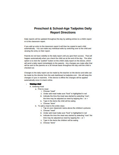 6+ Preschool Daily Report Templates in PDF