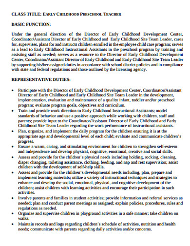 19 Preschool Job Description Templates PDF