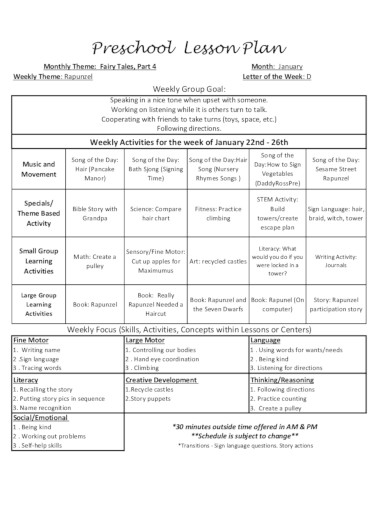 12 Preschool Weekly Lesson Plan Templates In PDF DOC
