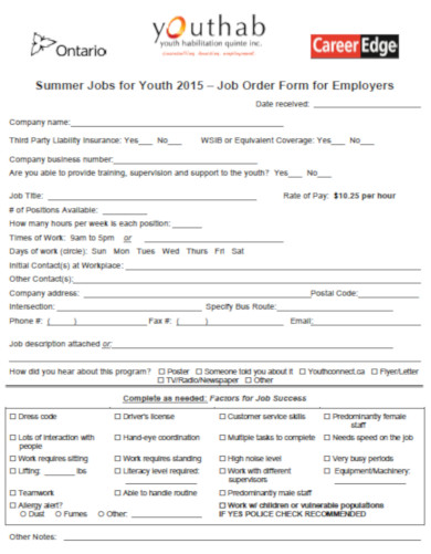 10+ Job Order Templates - Google Docs, Google Sheets, Excel, Word ...