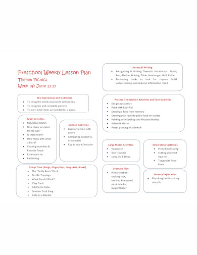 12+ Preschool Weekly Lesson Plan Templates in PDF | DOC