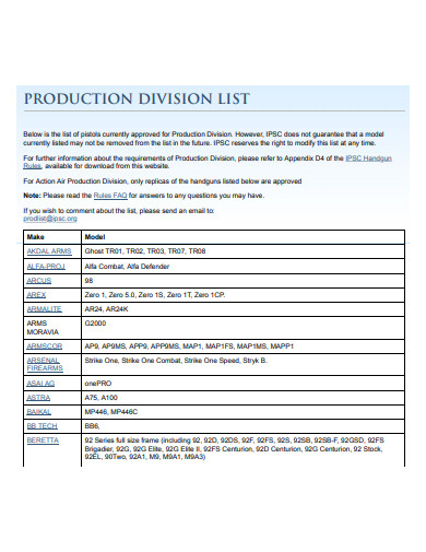 17+ Production List Templates - PDF