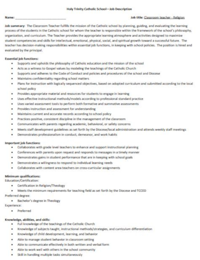 10+ Teacher Job Description Templates - PDF