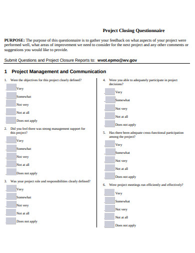 17+ Project Questionnaire Templates in PDF