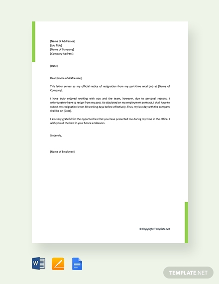 Sample Resignation Letter Templates - Google Docs, MS Word, Pages, PDF
